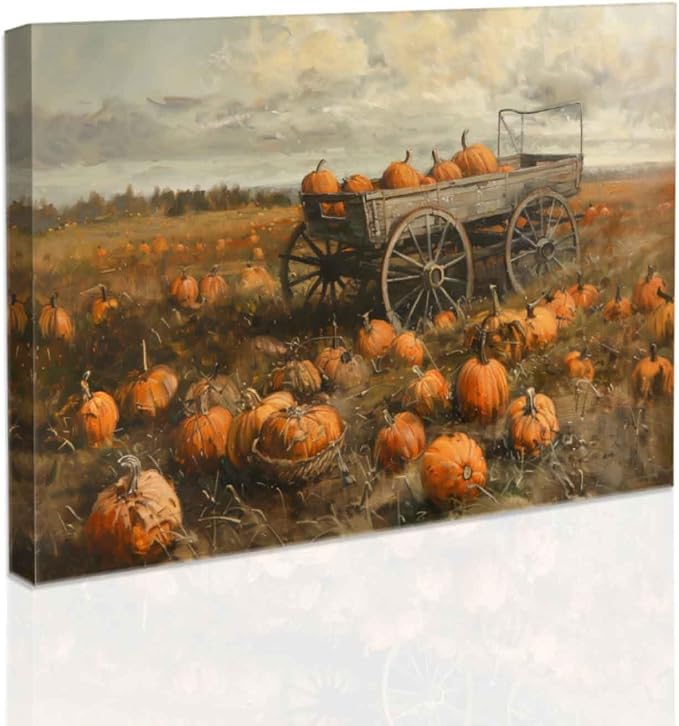 Amazon.com: SWQYLB Pumpkins Canvas Wall Art Vintage Fall Picture ...