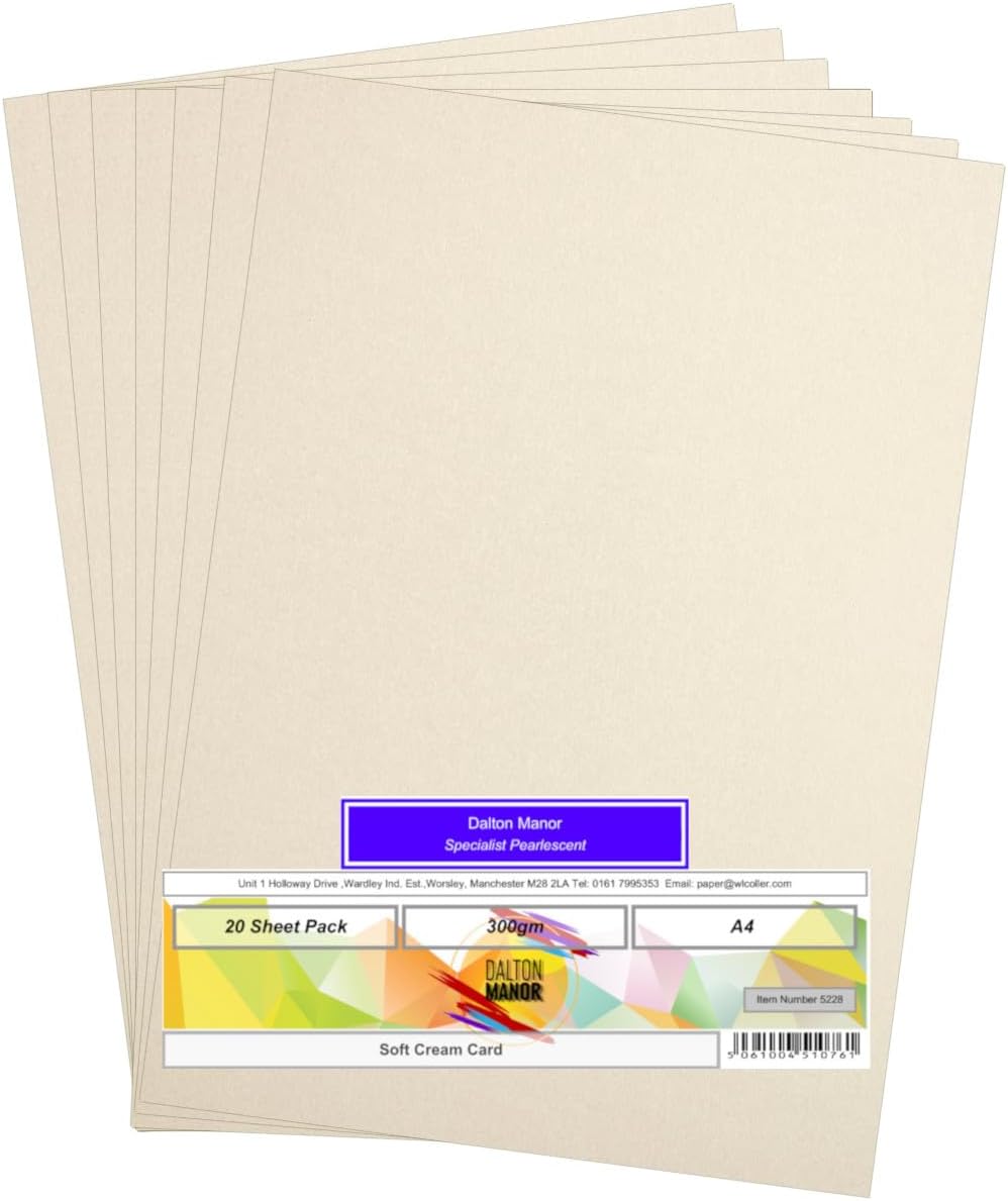 Dalton Manor Soft Cream Pearlescent Card A4 300gsm Pack 20 : Amazon.co ...