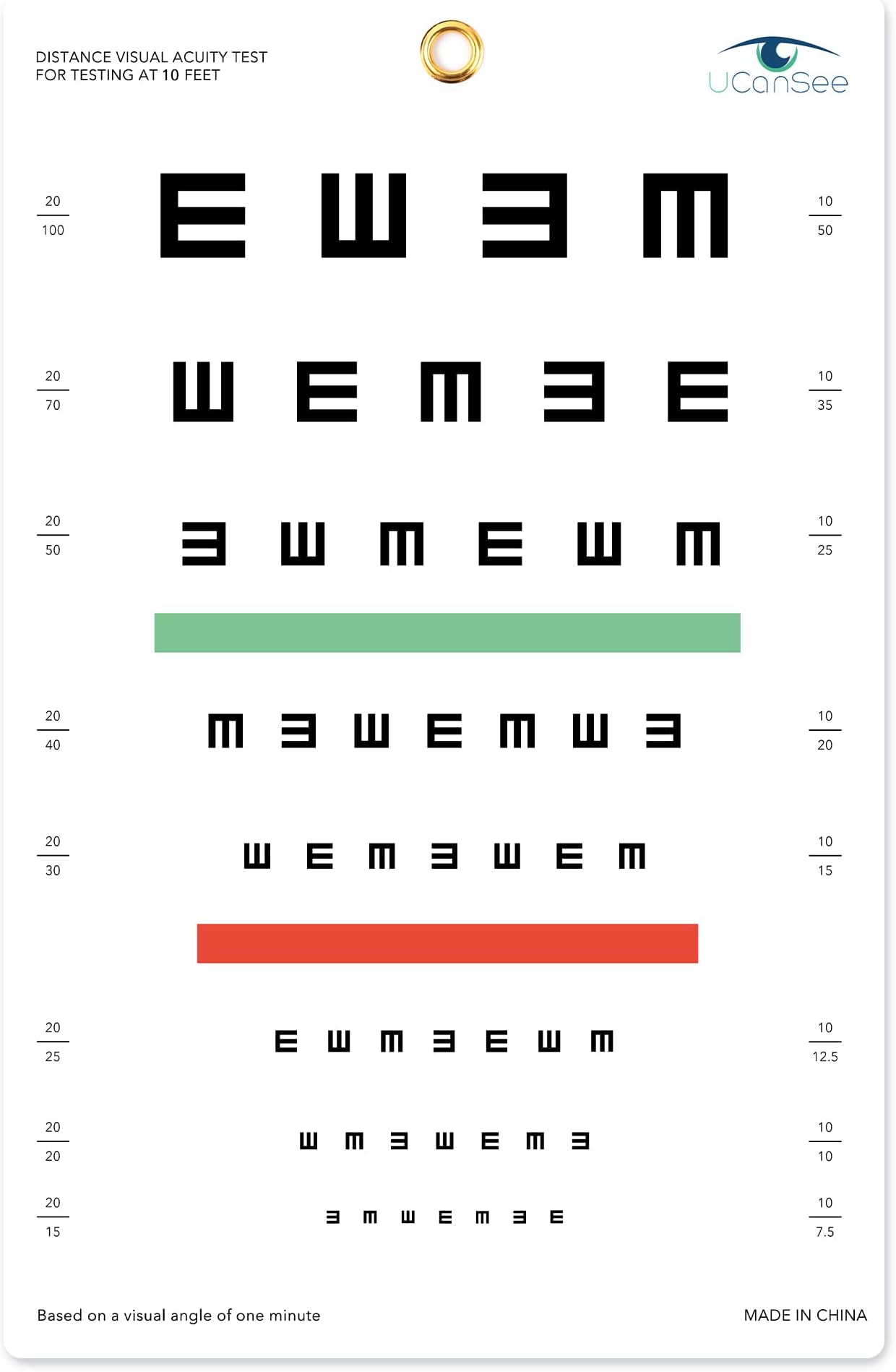 Amazon.com: UCanSee E Eye Chart Visual Acuity Chart for Eye Exams 10 ...