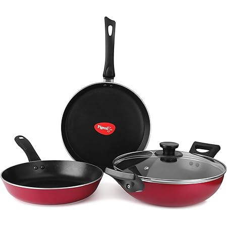 Buy Pigeon Vita 4 PC Induction Base Non Stick Cookware Set, Red Online ...