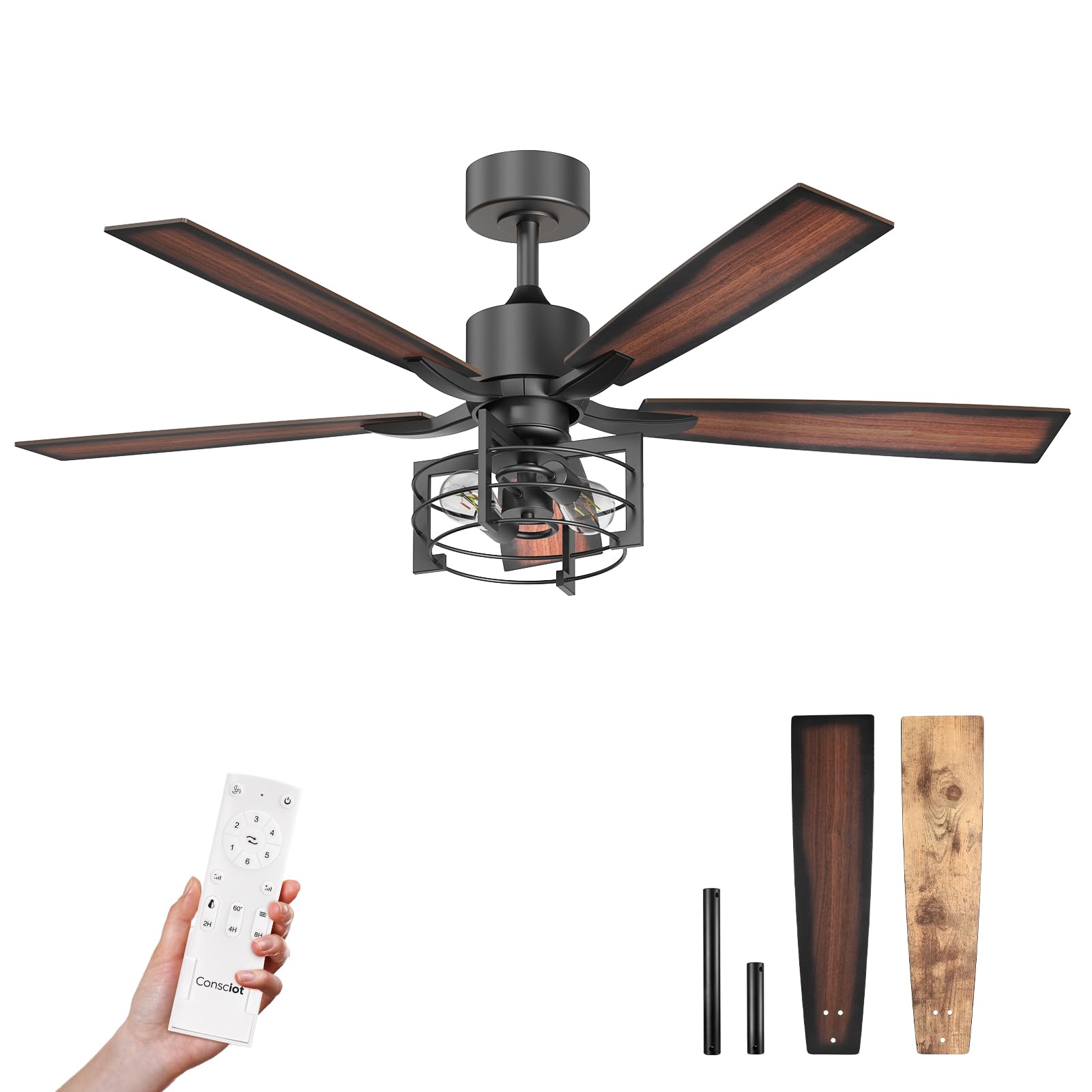 Consciot 52 Inch Ceiling Fans With Lights Remote, Modern Farmhouse ...