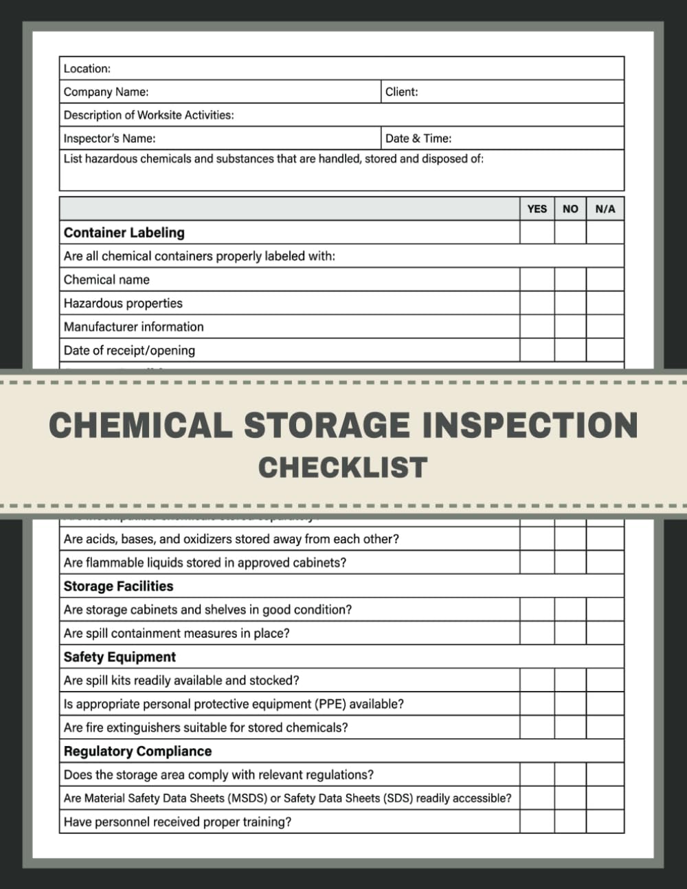 Buy Storage Inspection Checklist: Storage Safety Checklist. A ...