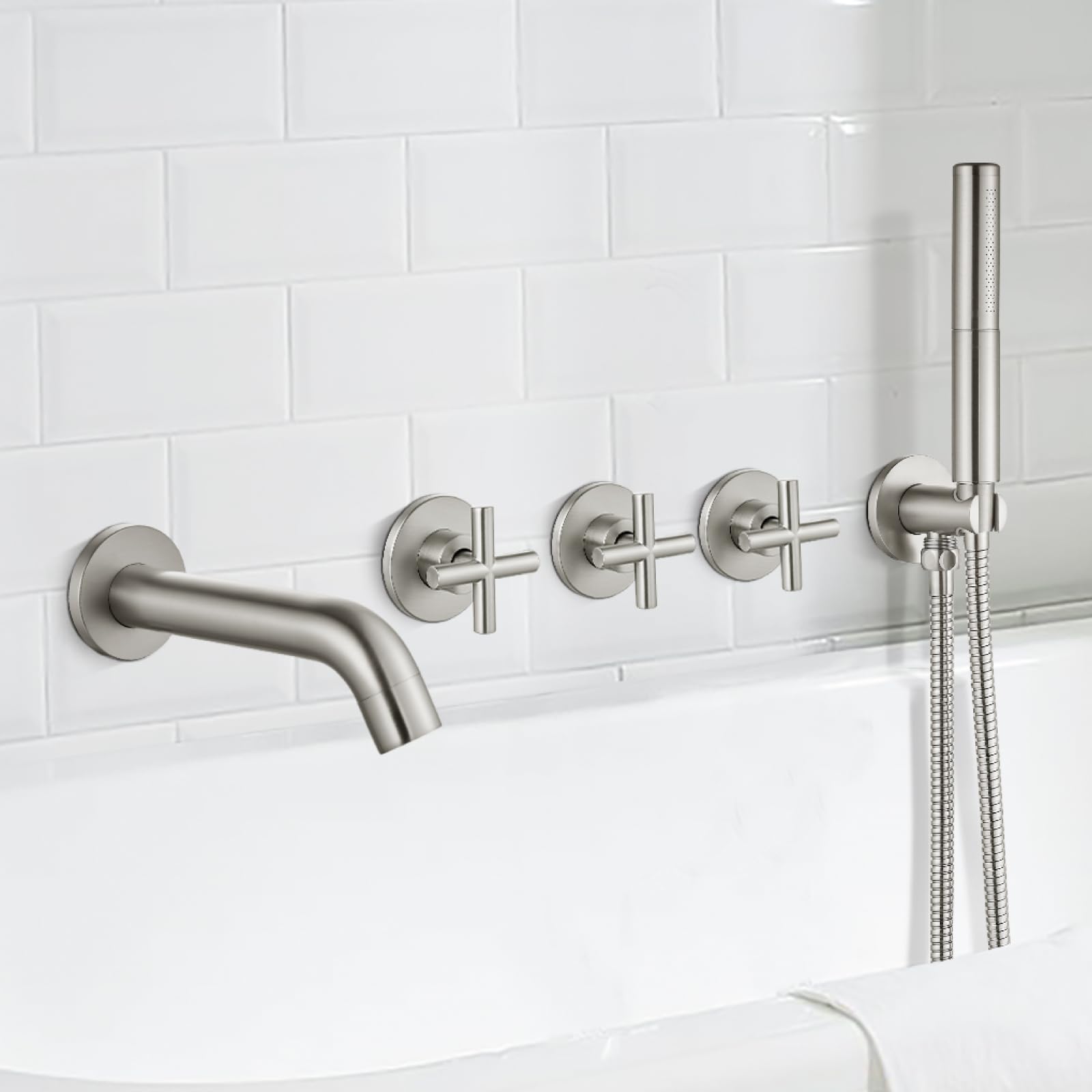 Heyalan Bathtub Faucet Set,Wall Mount Tub Faucet with Handheld Shower ...