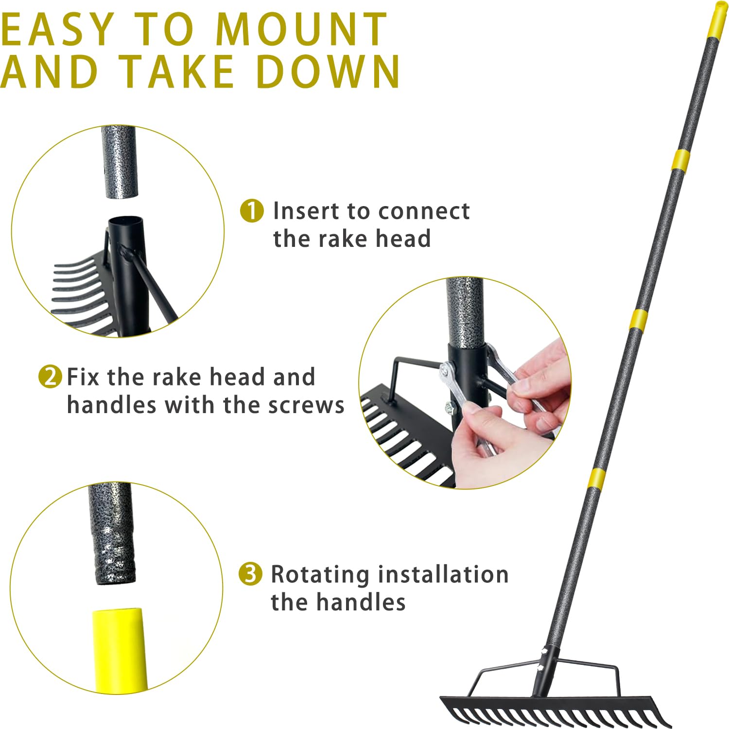 Snapklik.com : Bow Rake Heavy Duty Garden Rake, 17 Steel Tines Metal ...