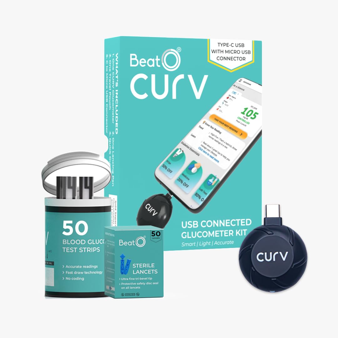 Buy BeatoCURV Connected Glucometer Machine | FREE 50 Strips & 50 ...