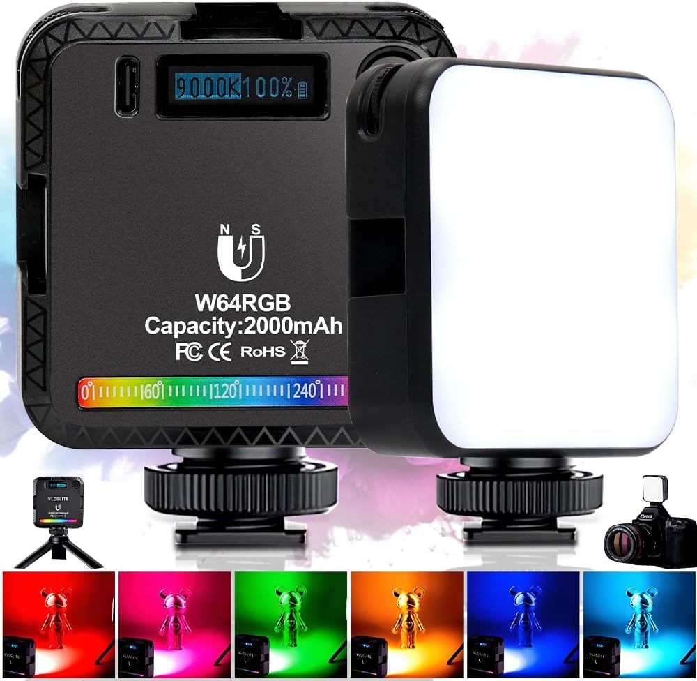 Luzes de vídeo RGB, Luz de Câmera Led 360° Iluminação Portátil Colorida ...