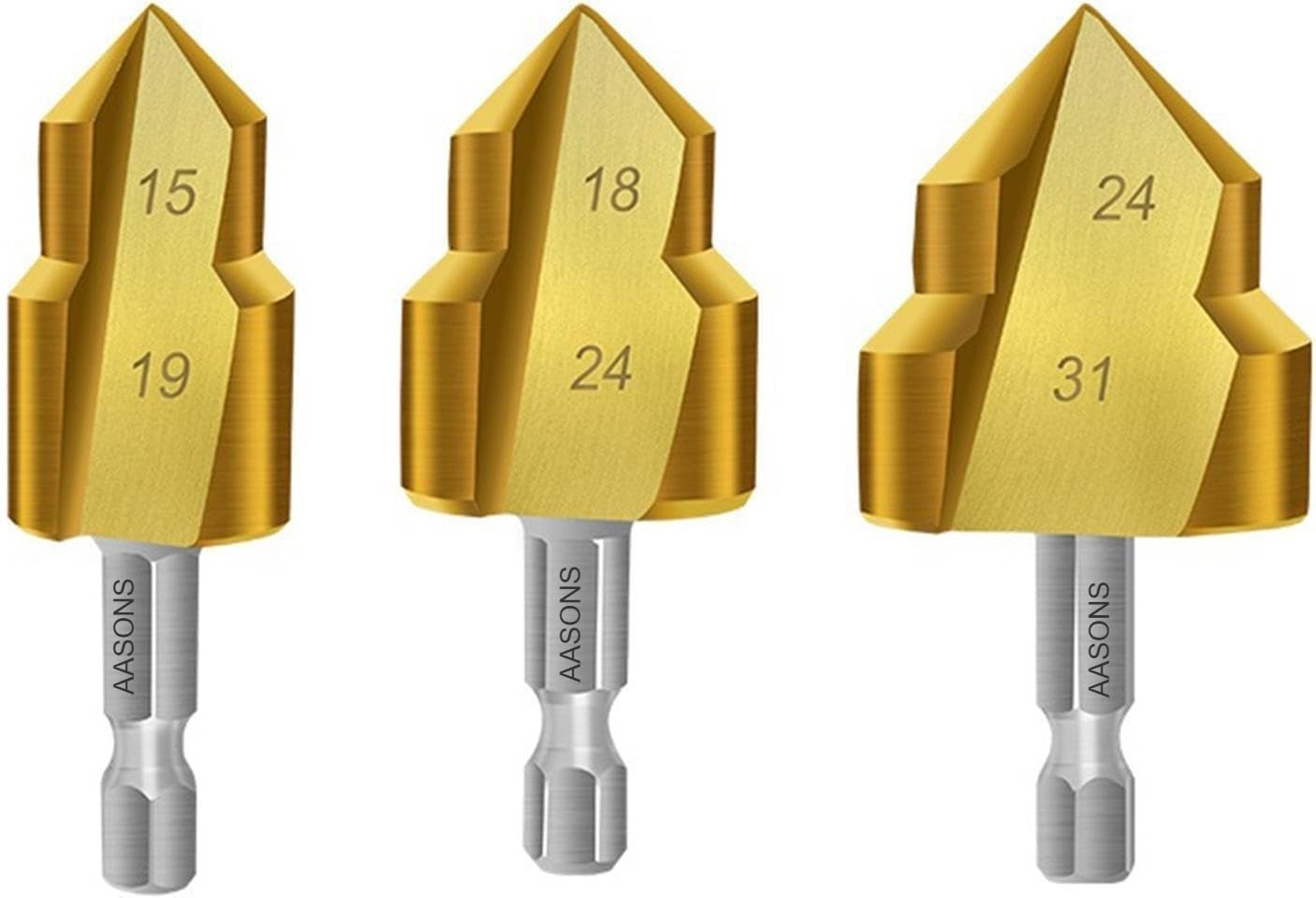 AASONS 3 Piece PPR Pipe Lifting Stepped Drill Bit Titanium Coated Steel ...