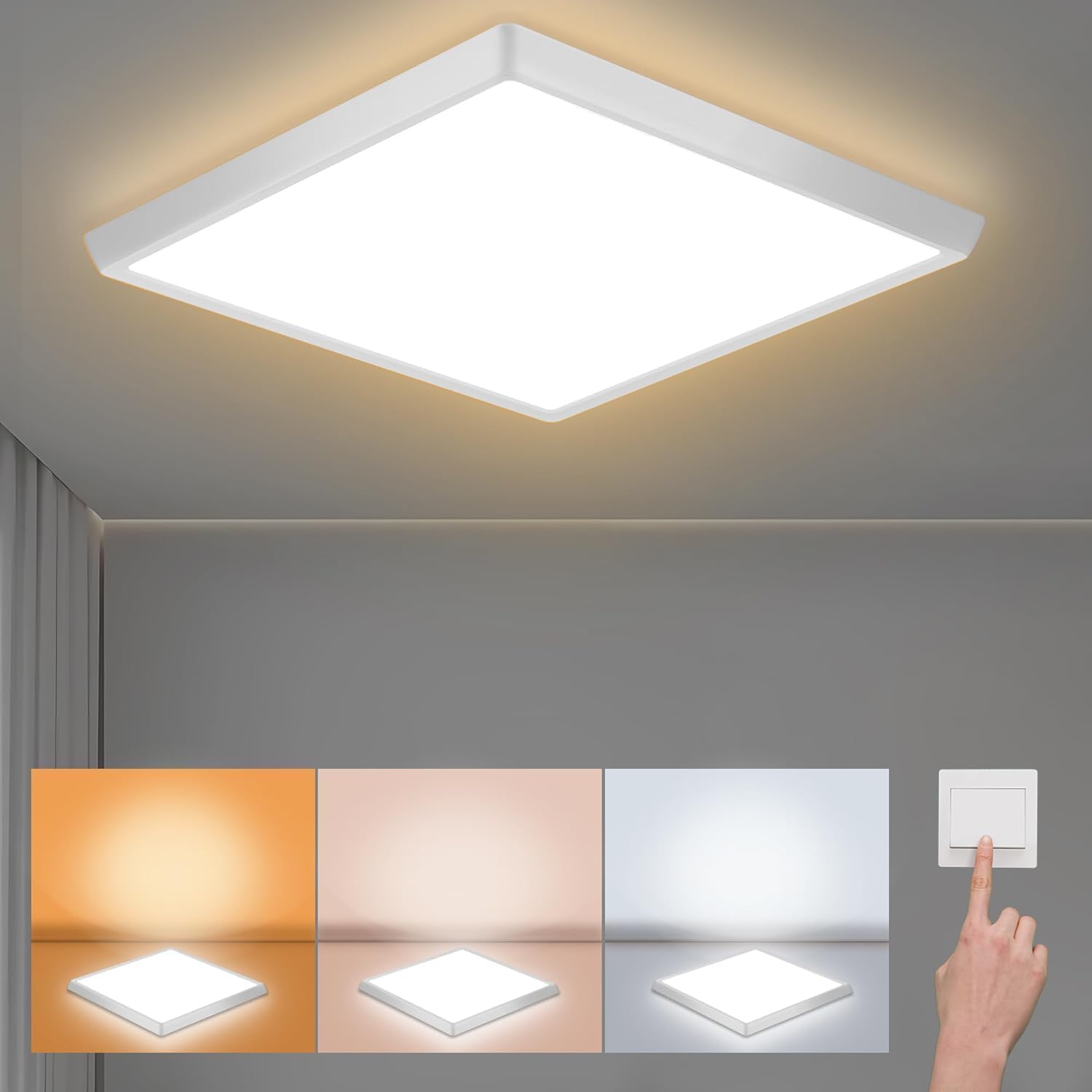 DODOPEN Flush Mount Ceiling Light, 3000K/4500K/6500K Selectable via ...