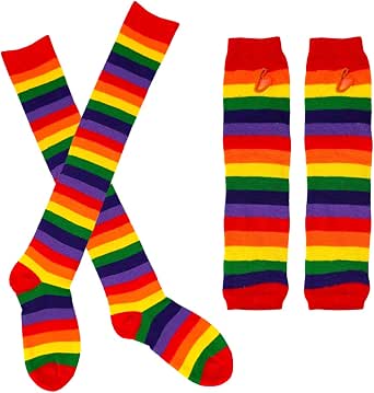 Rainbow Socks Pride Parade Arm Warmers Set Rainbow Striped Knitted Knee ...