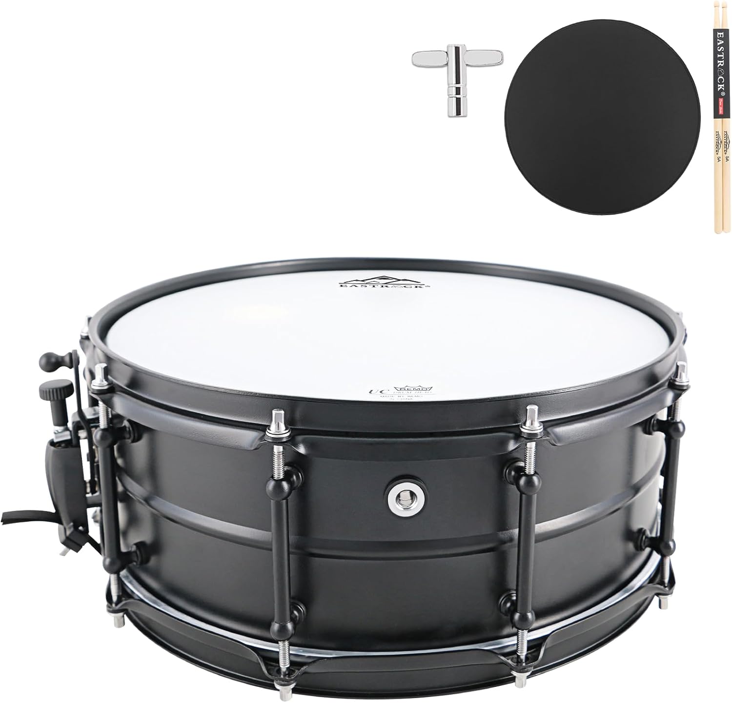 EASTROCK Snare Drum 14 X5.5 Inches Black Matte Finish Professional ...