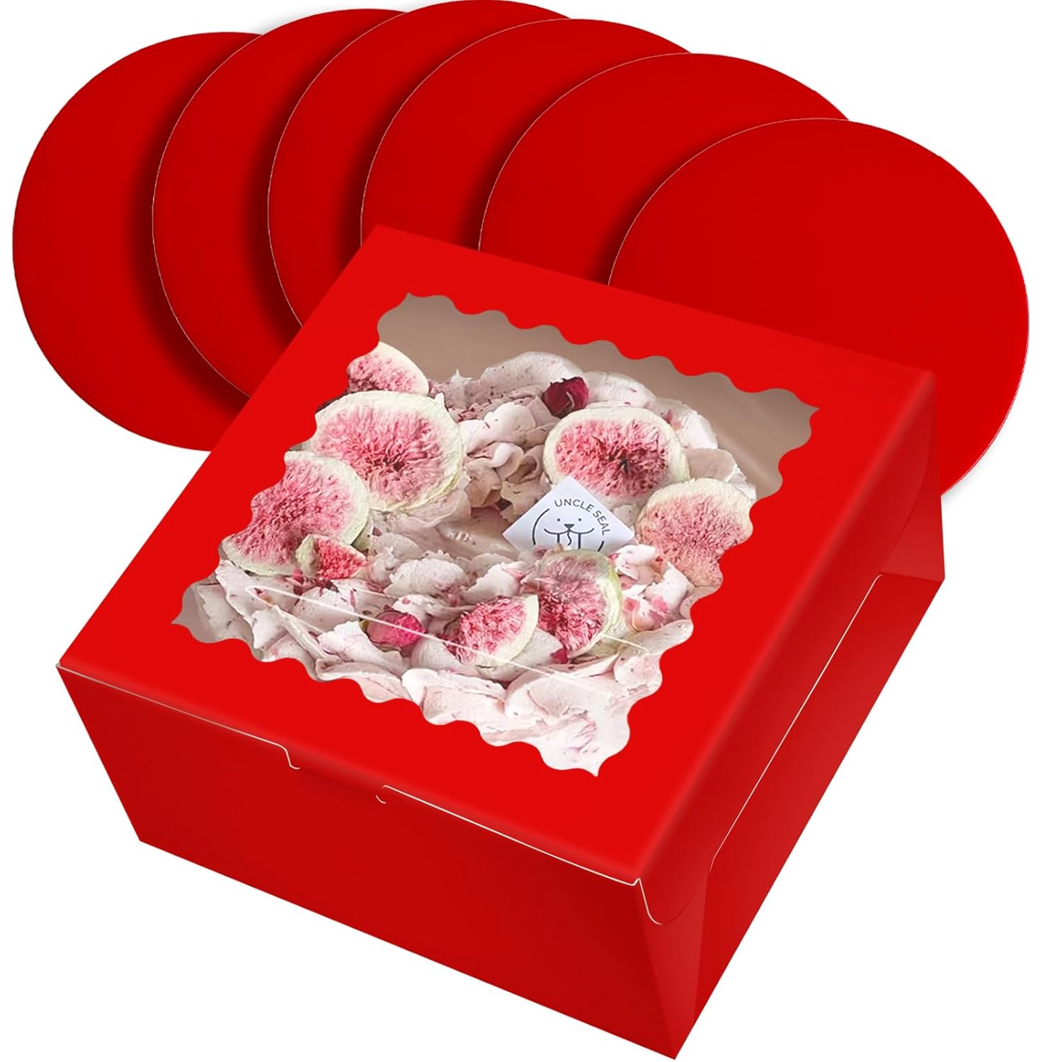 Amazon.com: qiqee 10x10x5 Cake Box, 18 Sets Red Cake Box with Window ...
