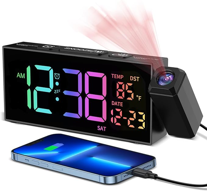 Amazon.com: Netzu Projection Clock for Bedroom Ceiling, Alarm Clocks ...