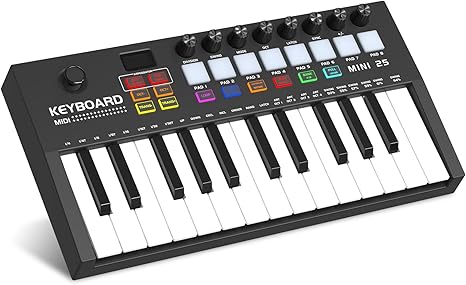 Amazon.com: KONIX MIDI Keyboard Controller 25 Key, Portable USB MIDI ...