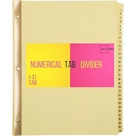 Amazon.com : 1InTheOffice Numbered Tab Dividers,1-31 Tab Dividers ...