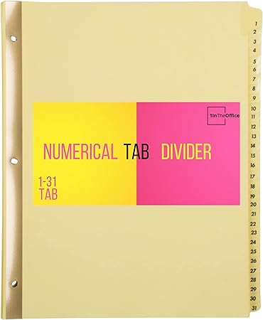 Amazon.com : 1InTheOffice Numbered Tab Dividers,1-31 Tab Dividers ...