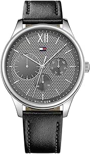 ساعة يد للرجال بتصميم كاجوال بسوار من الجلد لون رمادي تومي هيلفيجر ...