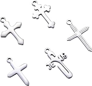 Amazon.com: DanLingJewelry 10Pcs 5 Styles Stainless Steel Cross Charms ...