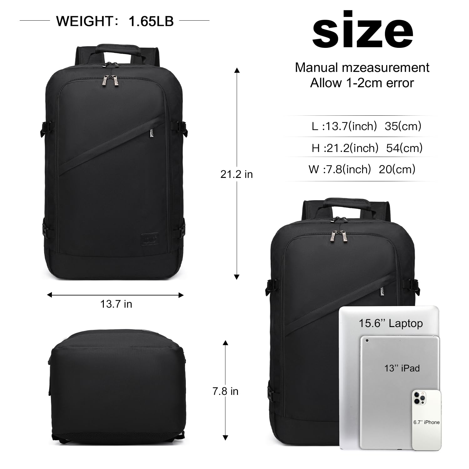 Snapklik.com : Kono Carry On Backpack, 22" Airplane Approved Travel ...