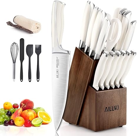 Amazon.com: Knife Set,20 Piece Kitchen Knife Set with Block Wooden and ...