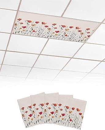 Fluorescent Light Covers for Ceiling Lights 4 Pack, Red Yellow Spring ...