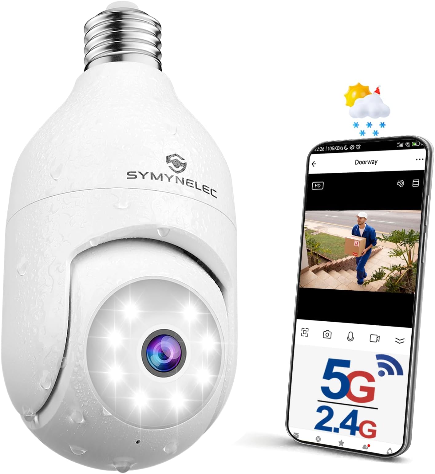 Amazon.com : SYMYNELEC 5GHz/2.4GHz Light Bulb Security Camera Outdoor ...