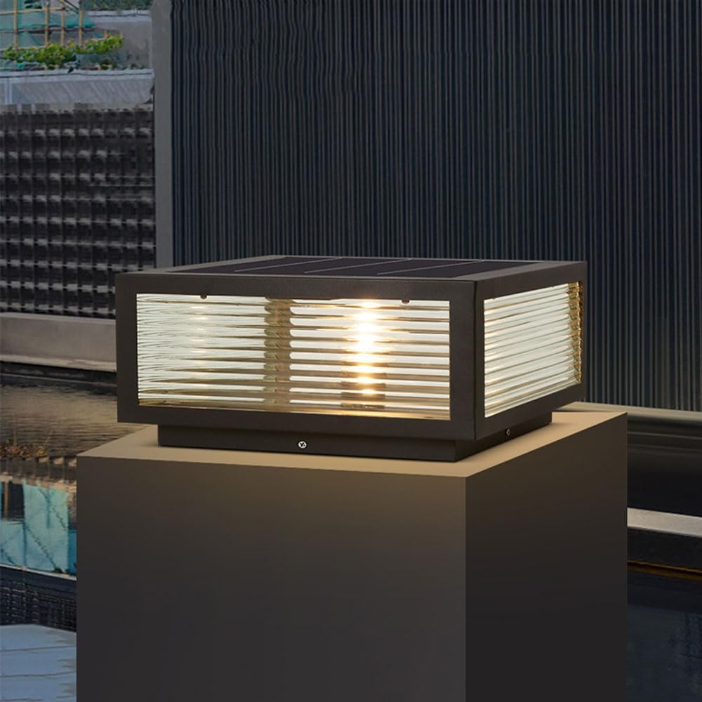 Solar Pillar Lights Outdoor, 30cm Metal&Glass Solar Post Cap Lights ...