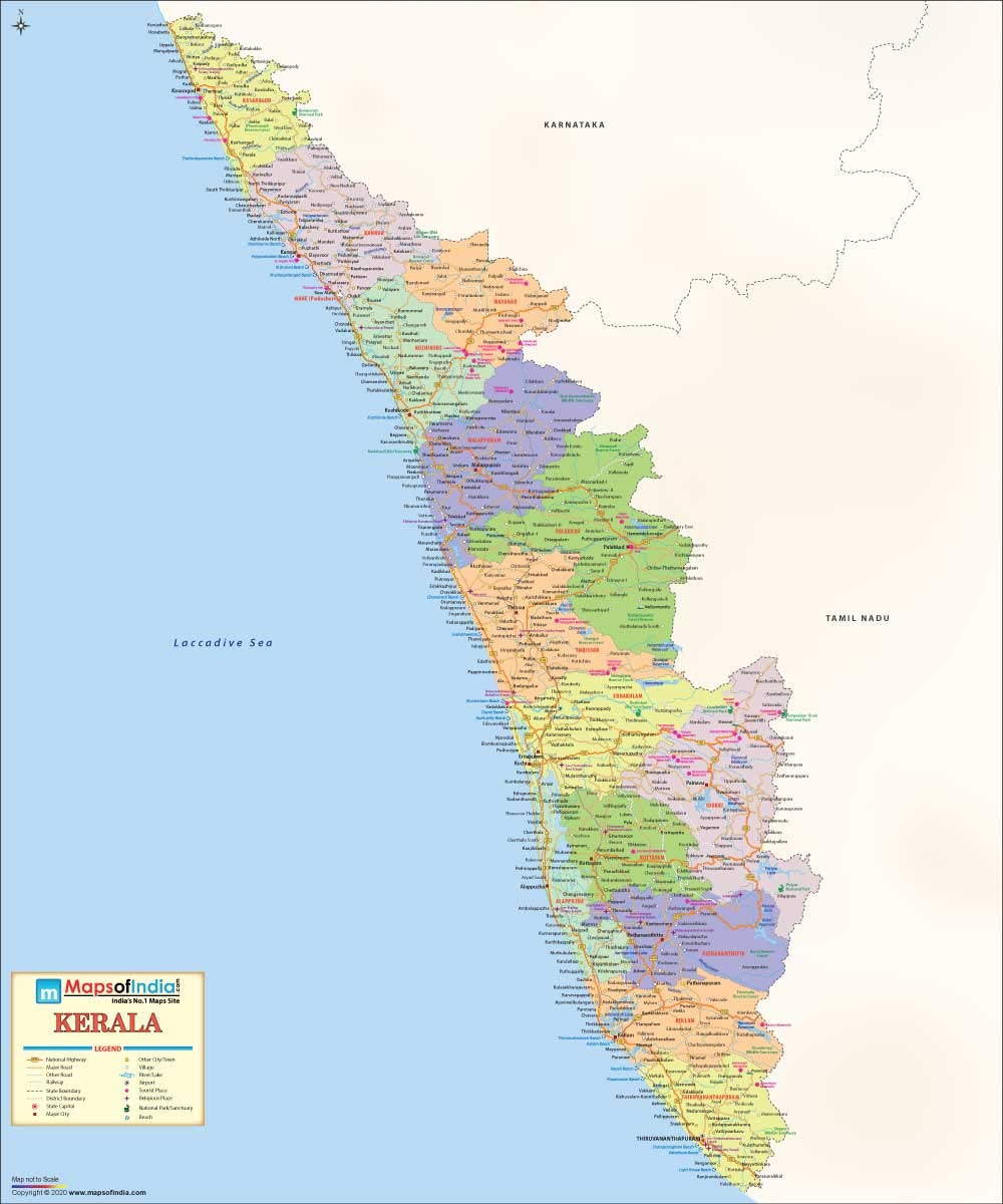 Kerala District Map Map Of India, Kerala And Thiruvananthapuram