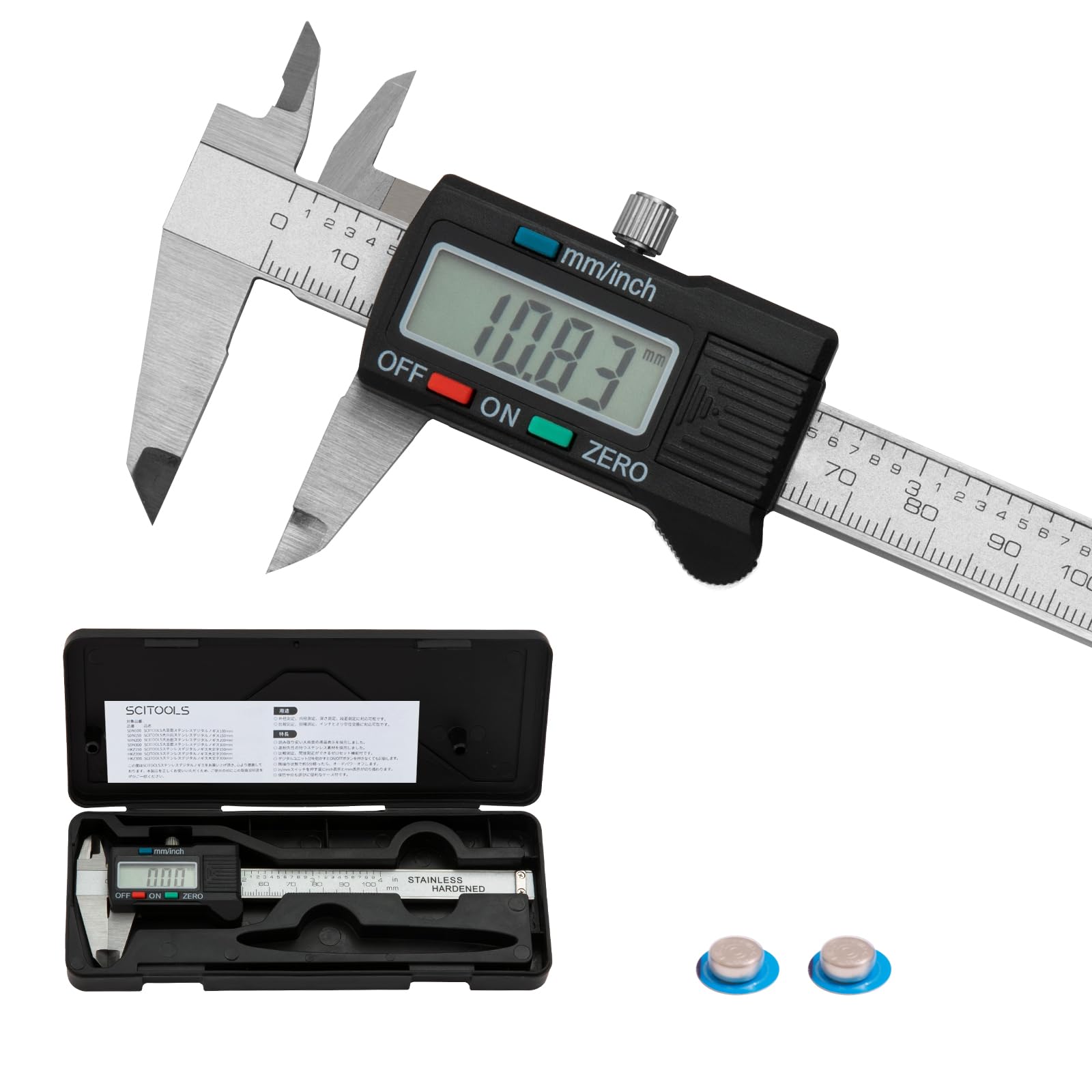 SCITOOLS Digital Caliper 0-4"/100mm Measuring Tool with Metal Ruler ...