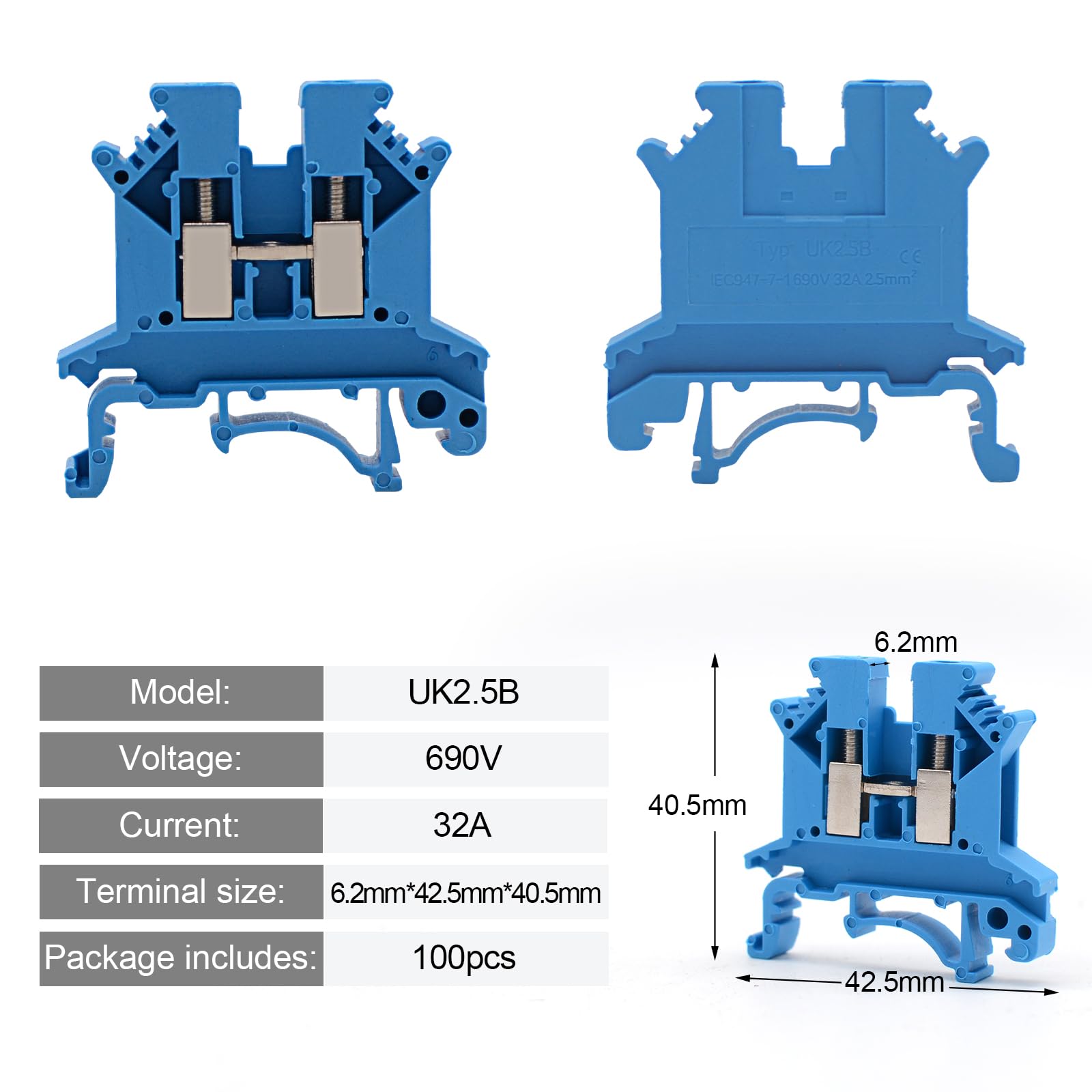 Snapklik.com : Blue UK-2.5B Rail Type Terminal Block Voltage And ...