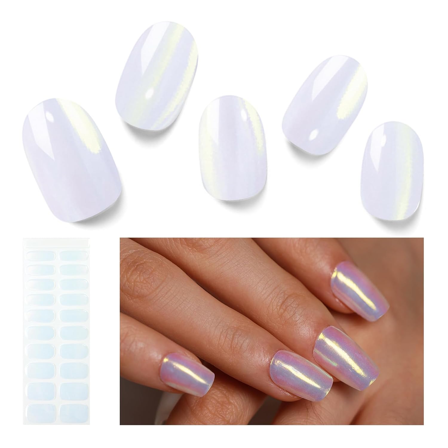 Amazon.com: Nelikoo Semi Cured Gel Nail Strips, 20 PCS Gel Nail ...