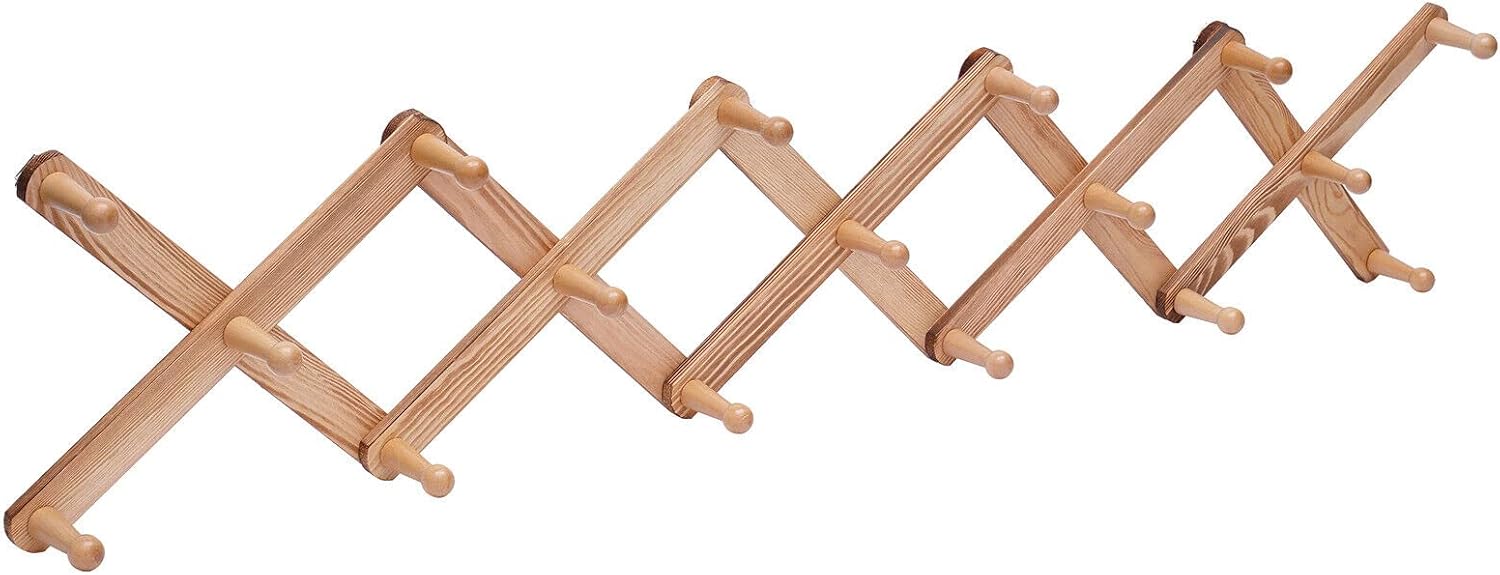 Amazon.com: 17 Hooks Wall Expandable Coat Rack Hat Rack Wooden ...