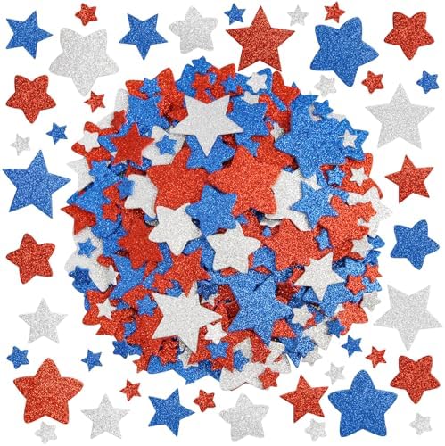 Amazon.com: 180 Pcs Patriotic Foam Stars Stickers Red Blue Silver Stars ...