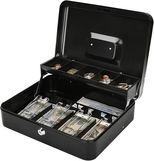 Amazon.com : Jssmst Large Cash Box with Money Tray and Lock - Locking ...