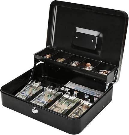 Amazon.com : Jssmst Large Cash Box with Money Tray and Lock - Locking ...