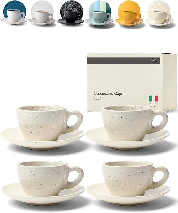 Amazon.com | KIVY Cappuccino cups set [4x 8oz] - Thick-walled stoneware ...