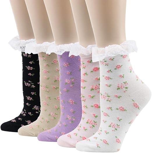 Amazon.com: Funcat Womens Lace Ankle Socks Bobby Ruffle Frilly Art ...