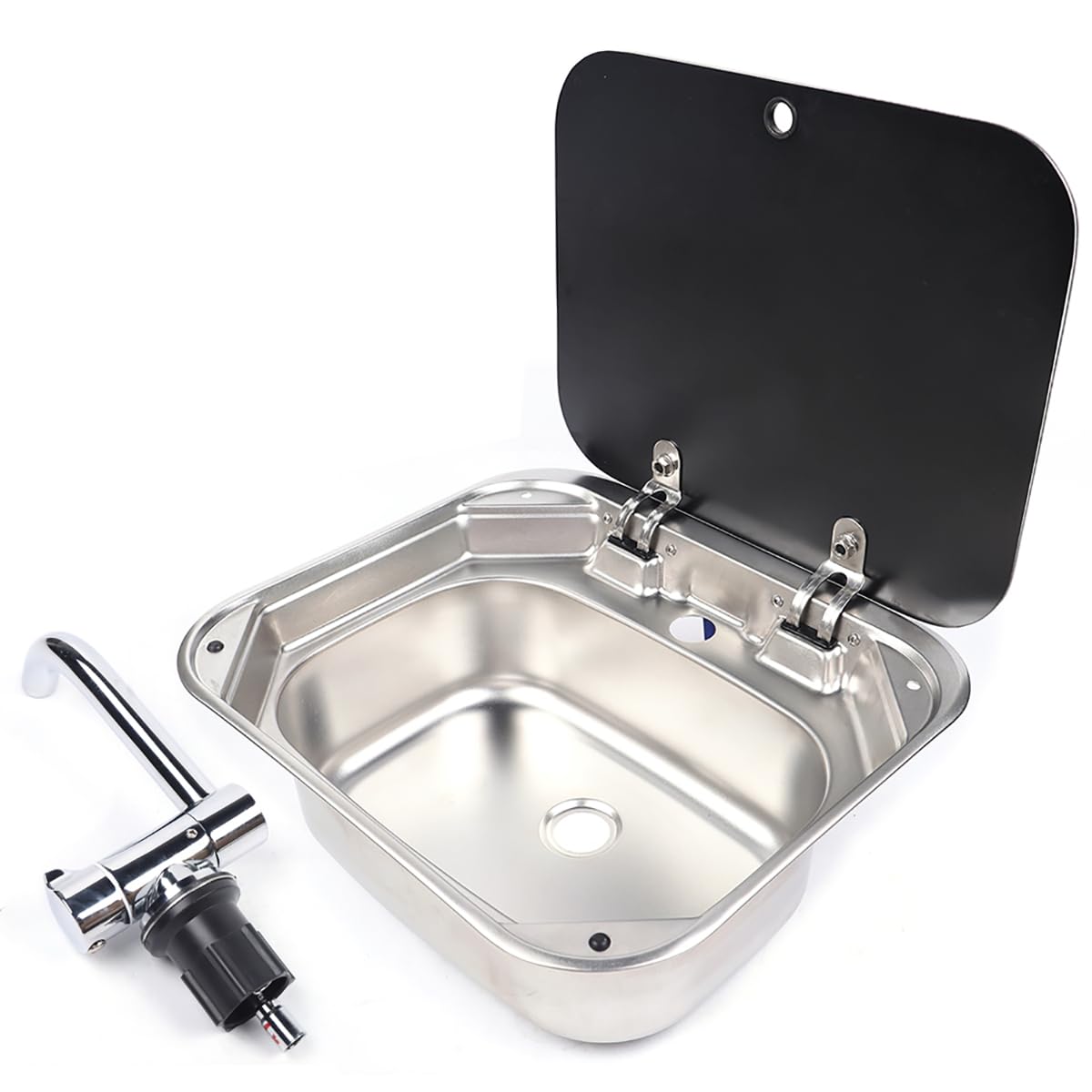 RV Sink Stainless Steel Hand Wash Basin Sink with Folded FaucetTempered ...