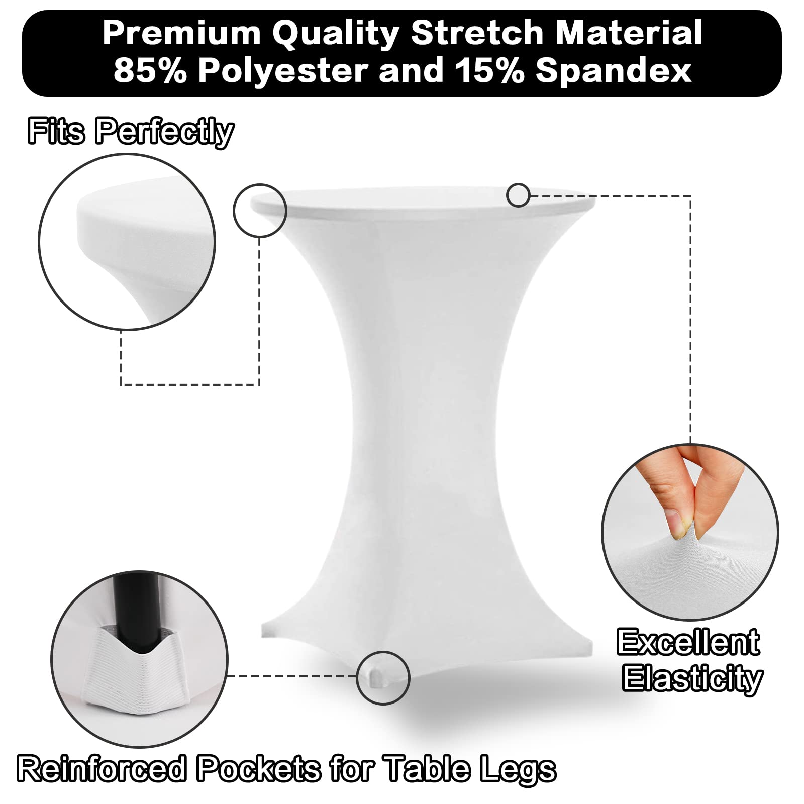 GFCC Spandex Cocktail Table Covers - 4 Pack 32x43 Inch White Stretch ...