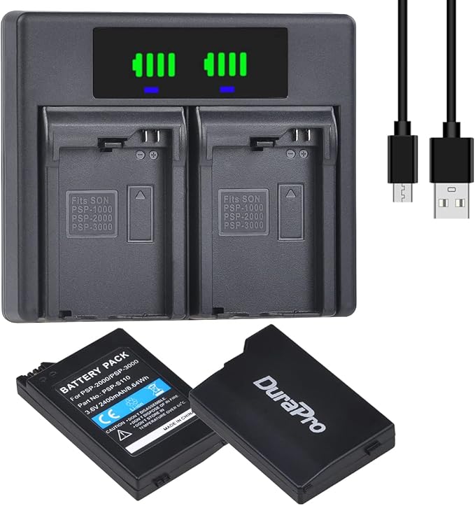 2 Packs 2400mAh Battery + LCD Dual USB Charger with Type C Port for ...