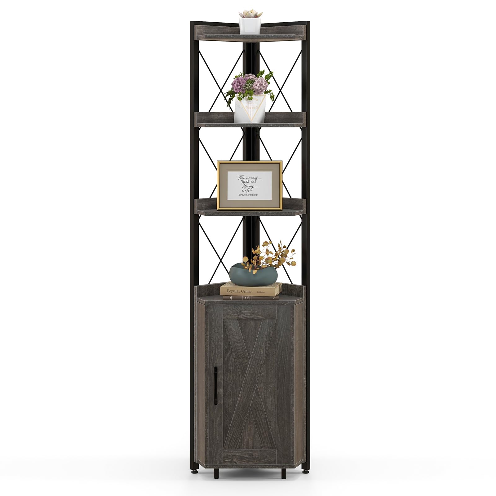 Amazon.com: Giantex 4-Tier Corner Shelf with Cabinet - 71" Tall Free ...