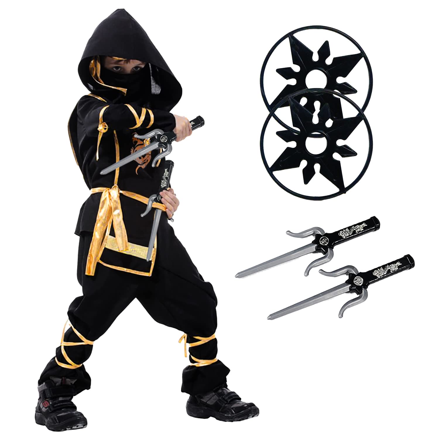 Buy Ninja Costumes for Boys Girls-Deluxe Golden Dragon Ninja Outfit ...