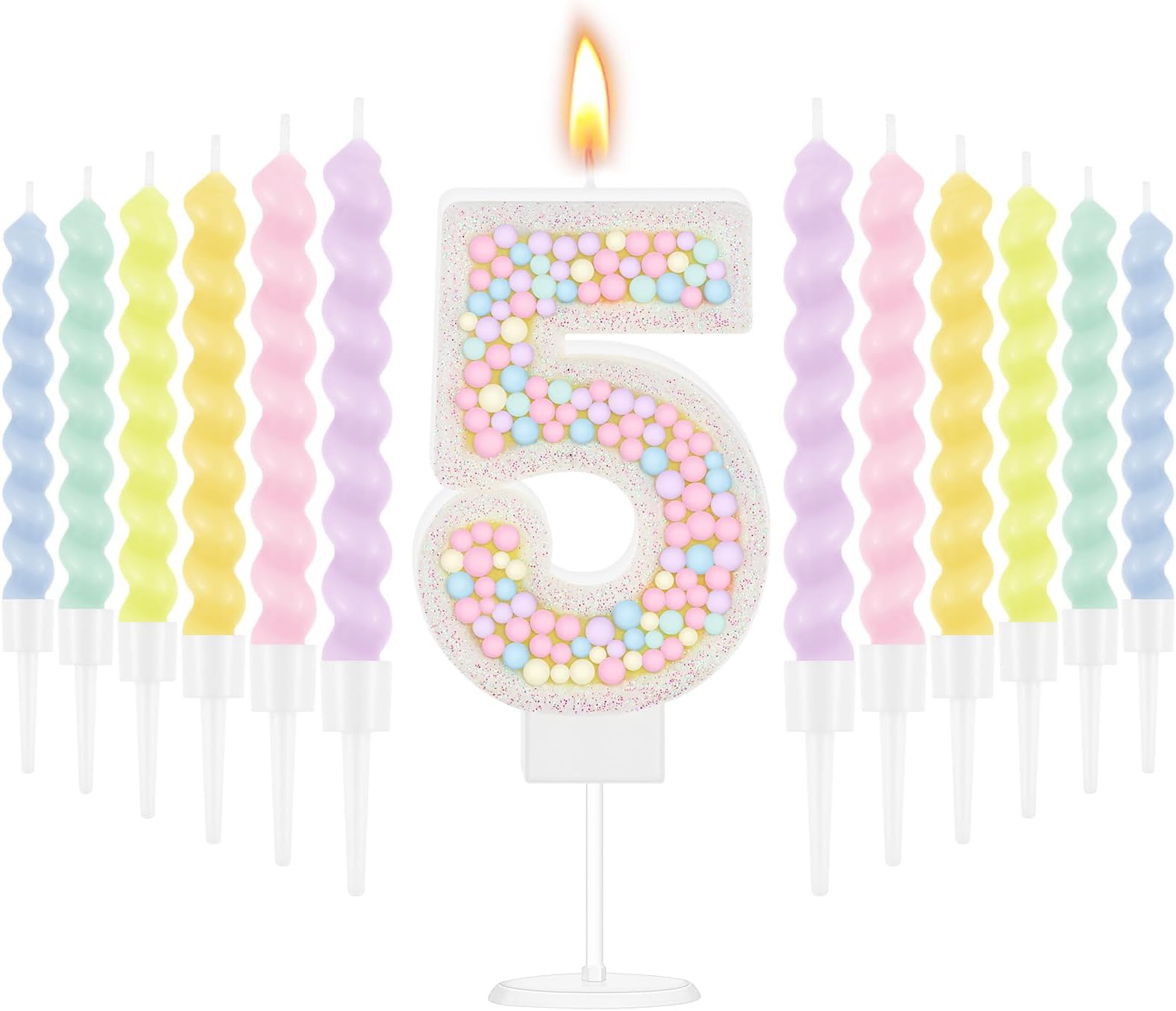 Amazon.com: MTLEE Number 5 Birthday Candle with 12 Pcs Spiral Candles ...