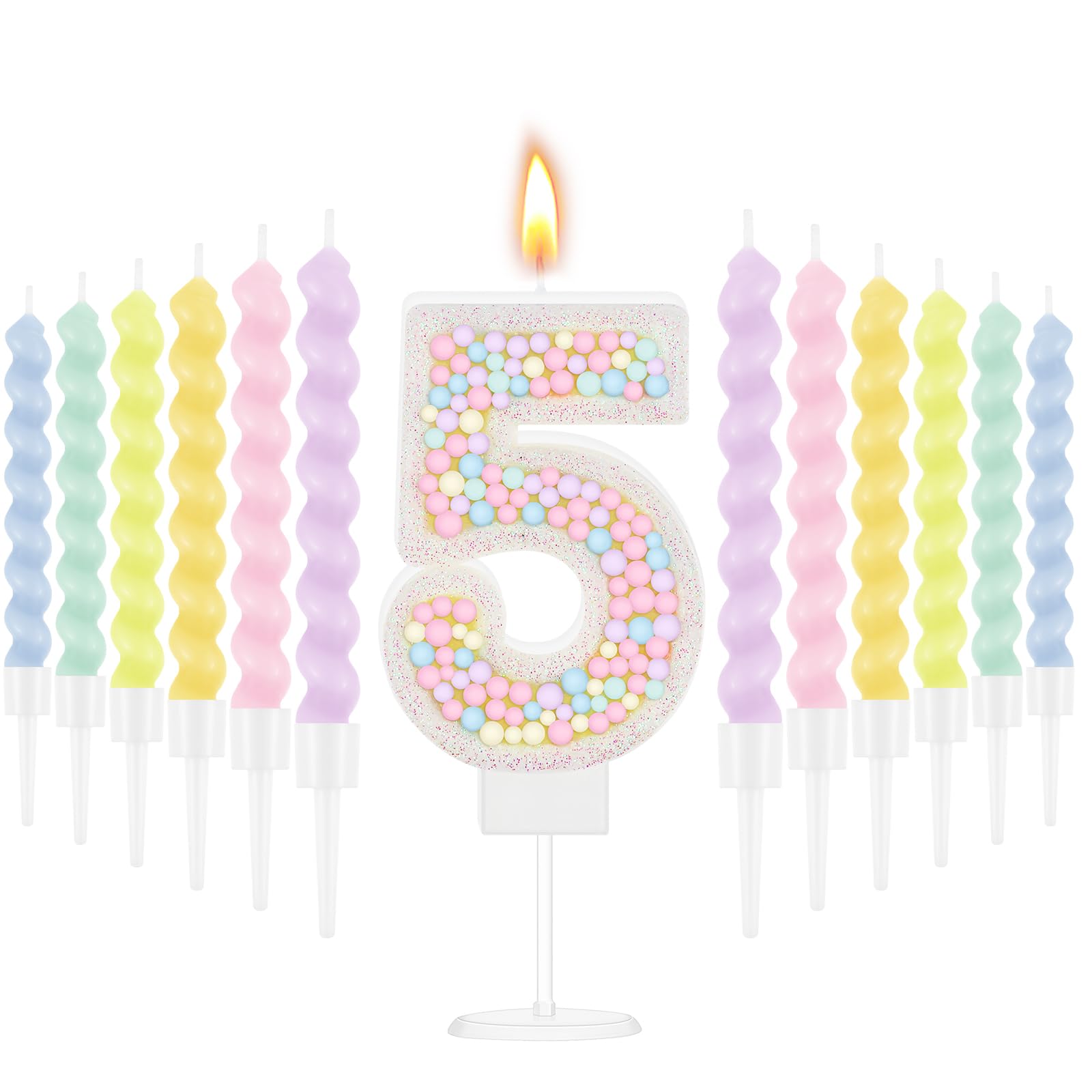 Amazon.com: MTLEE Number 5 Birthday Candle with 12 Pcs Spiral Candles ...