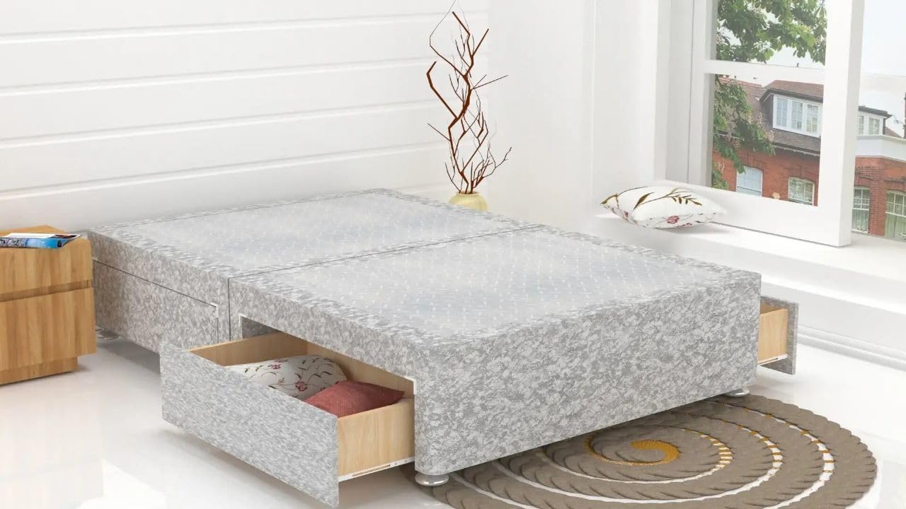 DBZ BEDS 4 FT 6 Double Bed Base - Silver Crushed Velvet Divan Bed Base ...
