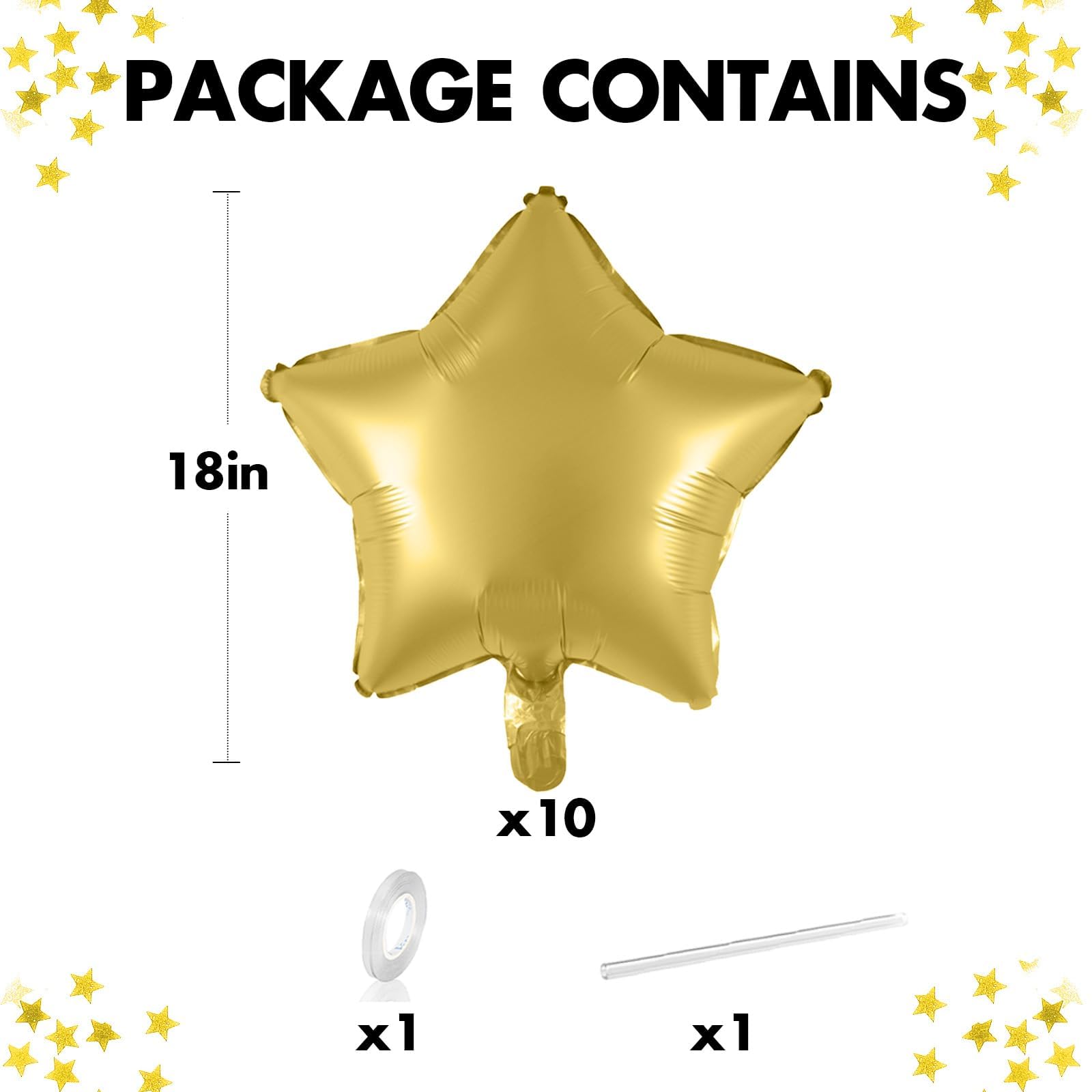Snapklik.com : 18 Inch Metal Gold Star Balloons, 10 Pcs Metallic Gold ...