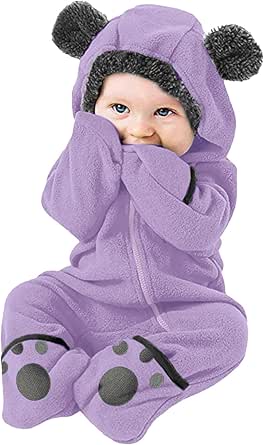 Amazon.com: Newborn Baby Fleece Footed Jumpsuit Hooded Pramsuit Winter Snowsuit for Infant Boys ...