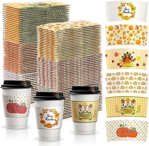 Amazon.com: 600 Pcs Thanksgiving Fall Coffee Tea Cup Sleeves Double ...