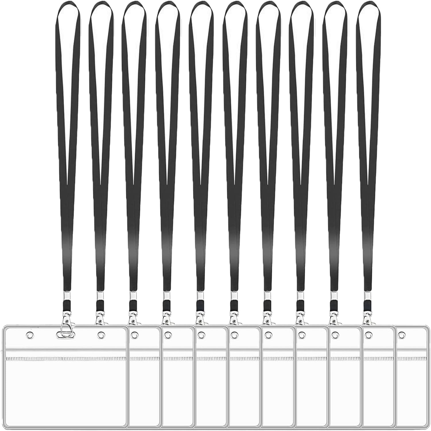 5PCS Lanyards with Card Holder, Black Flat Nylon Lanyards for Neck ...