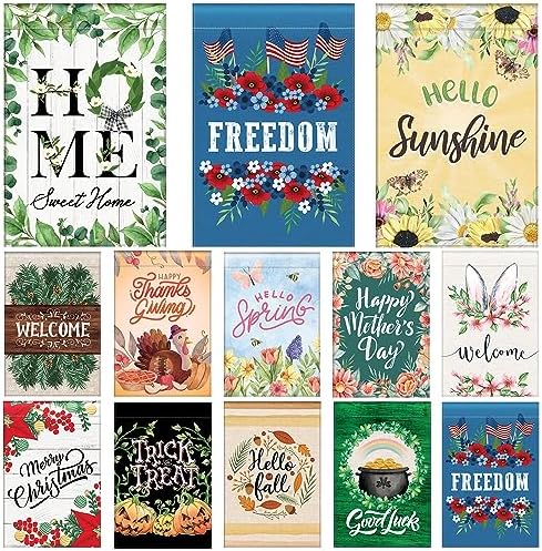 Amazon.com : INGRAINED HOME SEASONAL FLAGS 12x18 Double Sided, 12 Set ...