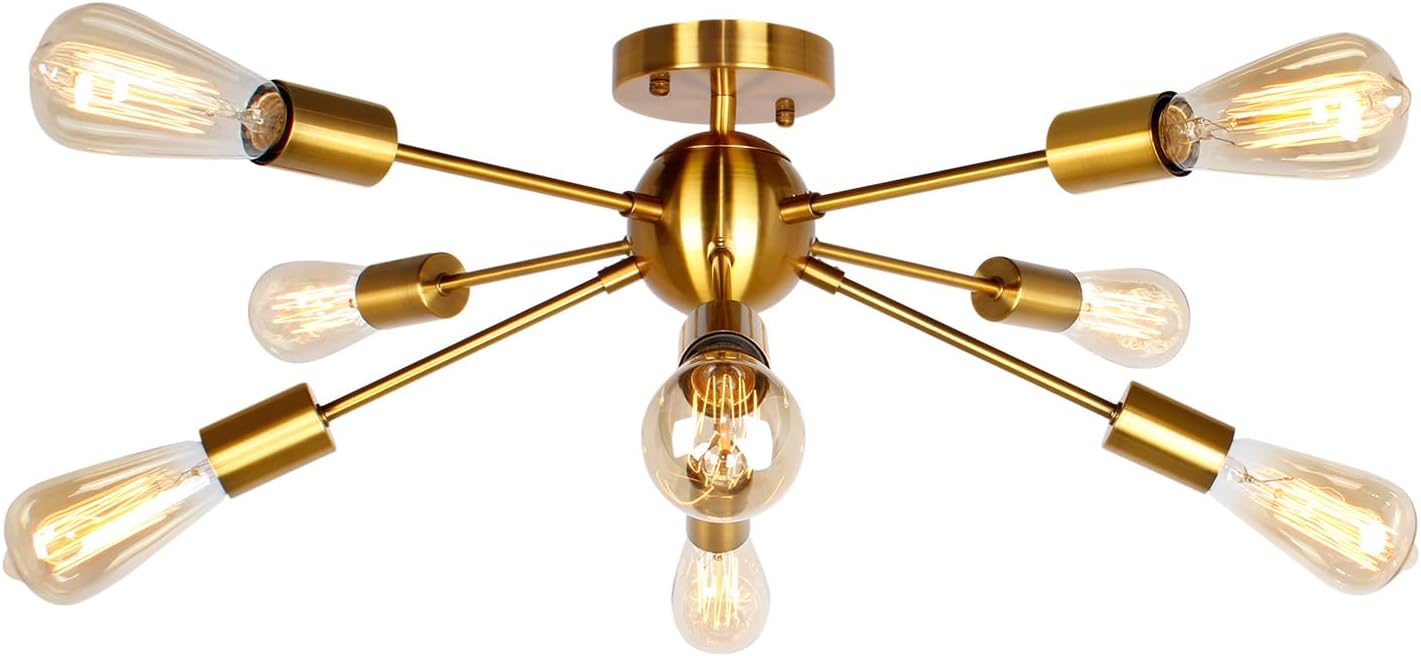 Jasopaco Gold Sputnik Chandelier Light Fixture, 8 Lights Modern semi ...